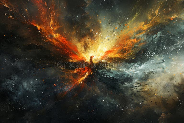 A Surreal Cosmic Fire Phoenix in a Backdrop of Nebulae and Galaxies ...