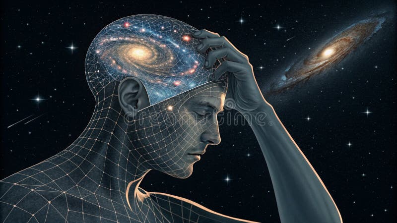 Surreal Cosmic Imagery of a Human Figure Exploring the Universe and ...