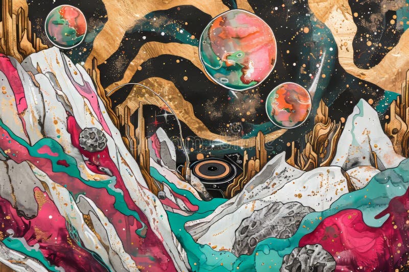 Surreal Cosmic Landscape with Abstract Elements Stock Image - Image of ...