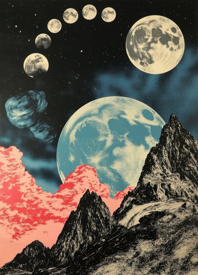 Surreal Cosmic Landscape Featuring Multiple Planets and Mountains in a ...