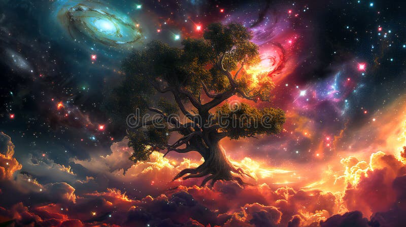 Surreal cosmic life tree stock illustration. Illustration of cosmos ...