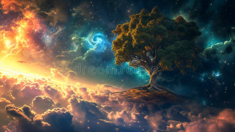 Surreal cosmic life tree stock illustration. Illustration of ...
