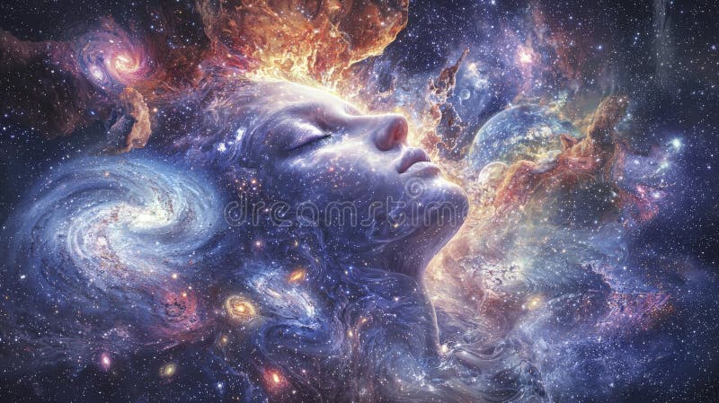 Surreal Cosmic Portrait of a Human Face Merging with Cosmic Elements in ...