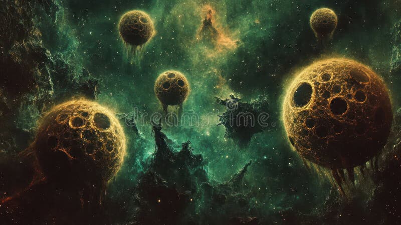 A Surreal Cosmic Scene Featuring Floating Celestial Bodies in a Vibrant ...
