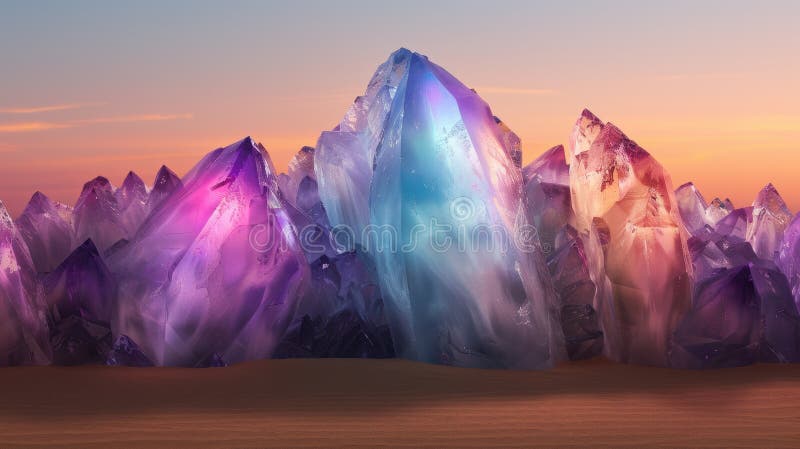 Surreal Crystal Mountains at Sunset Stock Illustration - Illustration ...