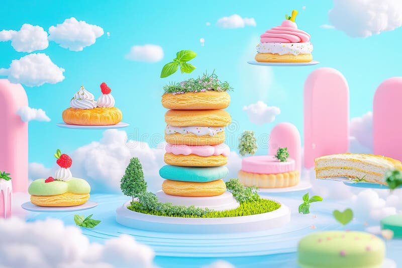 A Surreal Culinary Landscape with Impossibly Stacked Pastries and ...