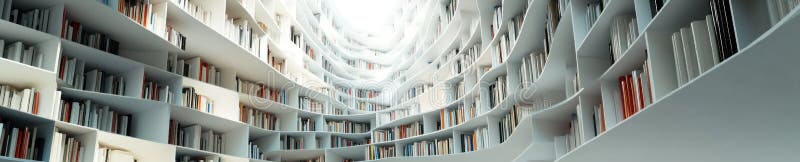 Surreal Curved Library Architecture with Endless Bookshelves Stock ...