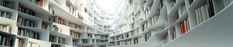 Surreal Curved Library Architecture with Endless Bookshelves Stock ...