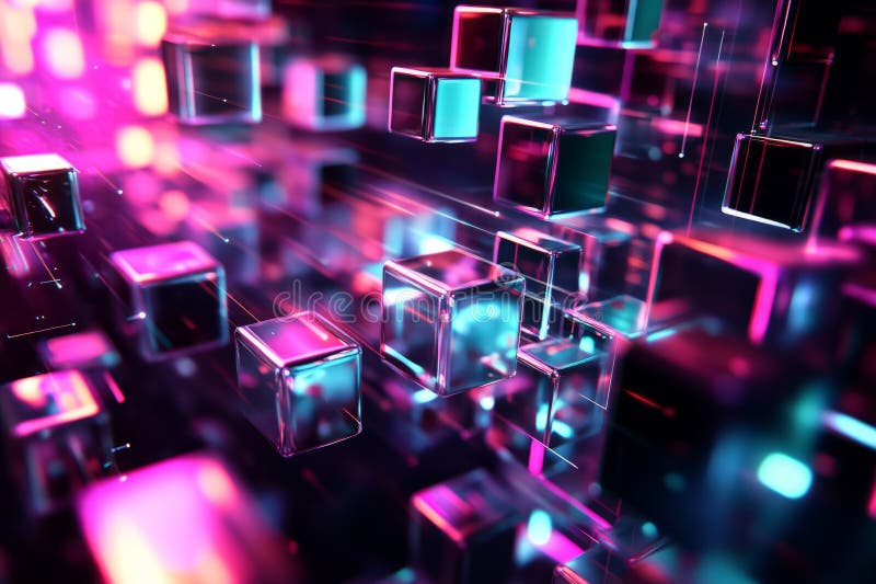 Surreal 3d Abstract Background Displaying Levitating Array Radiant Iridescent Cubes Stock Photos ...
