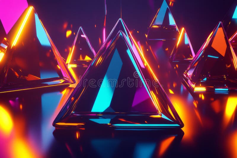A Surreal 3D Abstract Background Featuring an Endless Array of Floating, Luminous Pyramids Stock ...