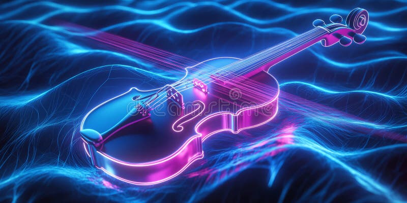 A Surreal 3D Abstract Background Featuring a Levitating Neon Violin ...