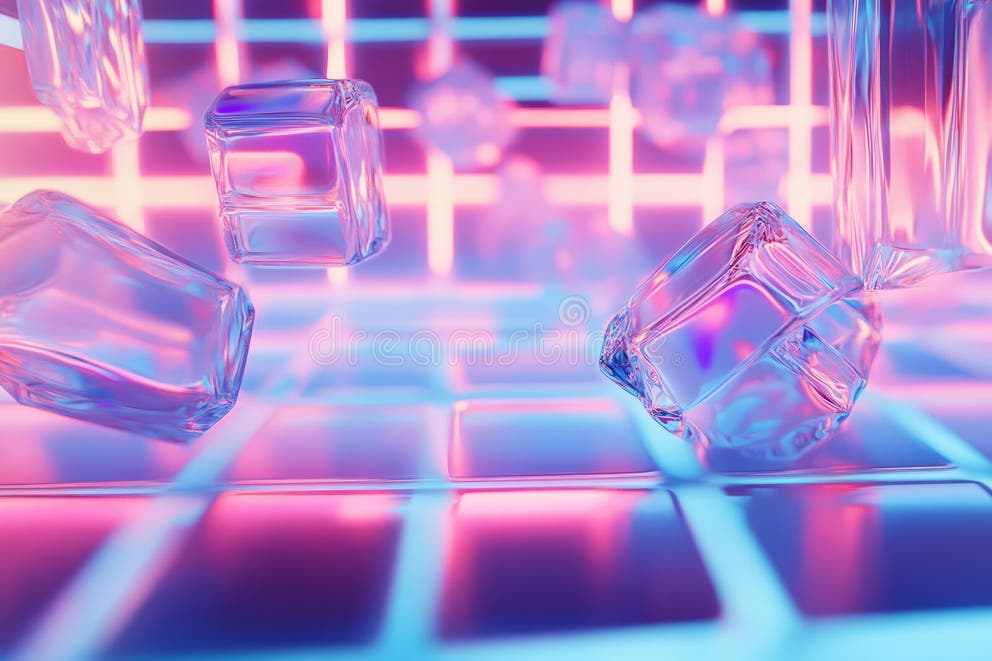 A Surreal 3D Abstract Background with Floating Crystalline Structures Embedded in a Network of ...