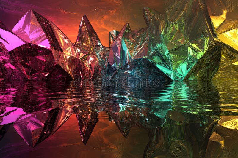 A Surreal 3D Abstract Background Showcasing an Endless Array of Floating, Reflective Prisms that ...