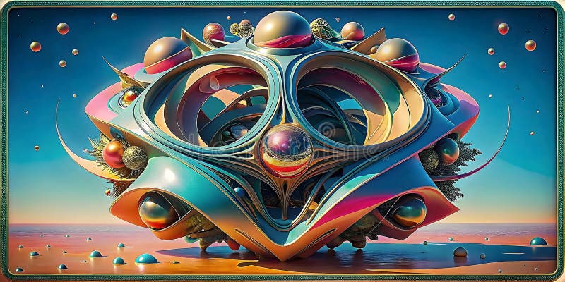 Surreal 3D Abstract Sculpture by the Ocean Stock Illustration ...