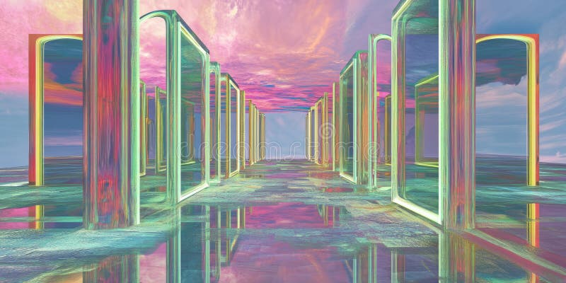 A Surreal 3D Background of an Endless Mirrored Corridor, Reflecting ...