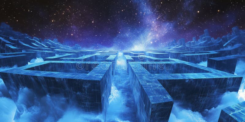 A Surreal 3D Background of a Floating Labyrinth Suspended in a Cosmic ...
