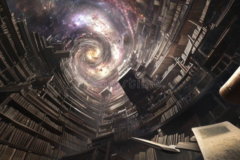 A Surreal 3D Background of an Infinite Library Where Books Hover in ...