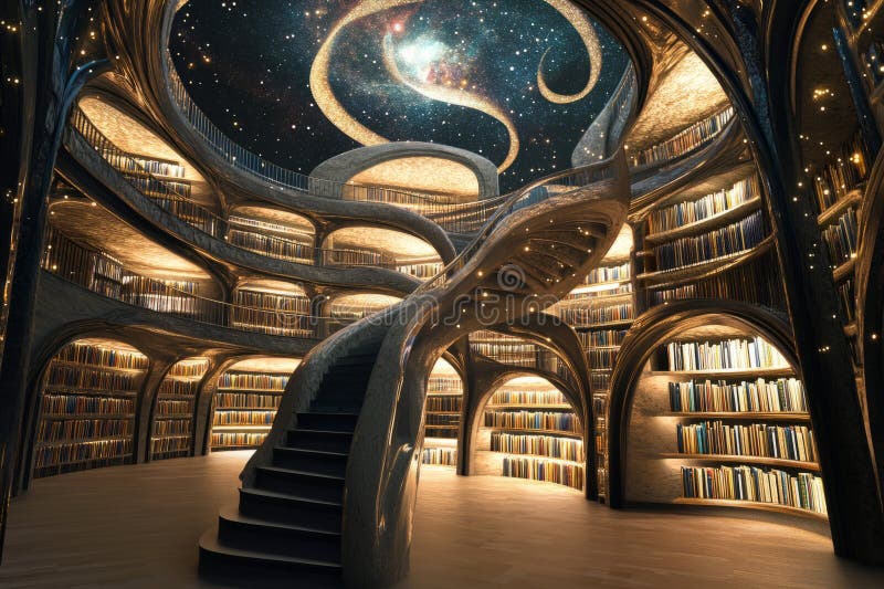 A Surreal 3D Background of an Infinite Library Where Books Hover in ...