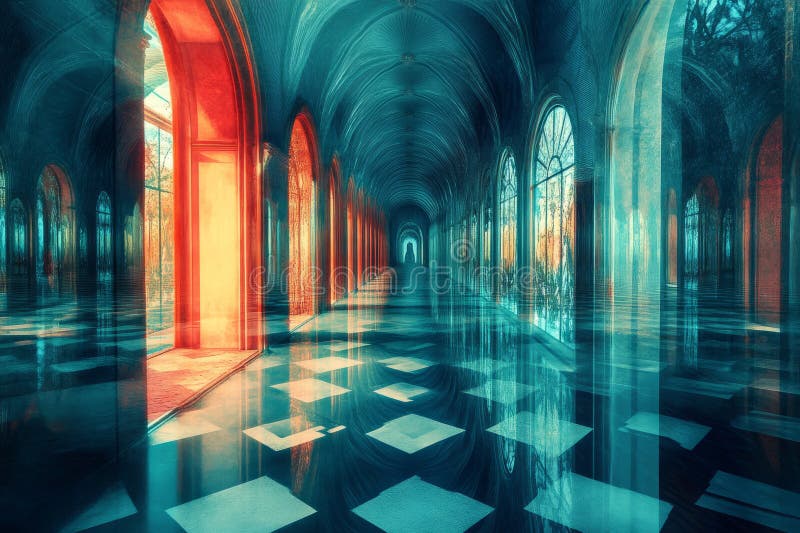 A Surreal 3D Background of an Infinite Mirror Corridor, Where Each ...