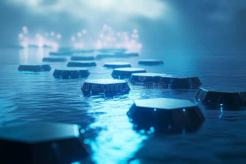 A Surreal 3D Environment Where Floating Hexagonal Platforms Stretch ...