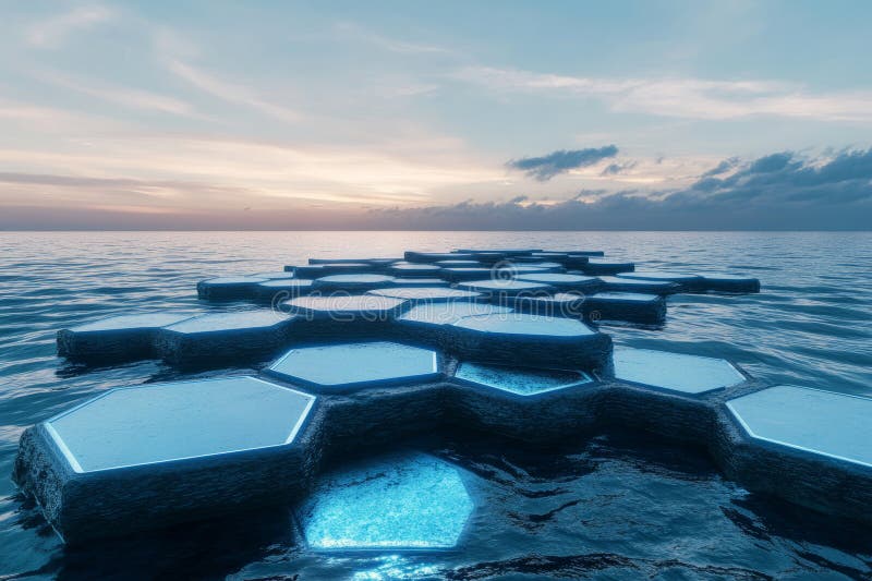 A Surreal 3D Environment Where Floating Hexagonal Platforms Stretch ...