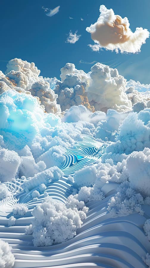 Surreal 3D Illustration of an Atmospheric Data Visualization Landscape ...