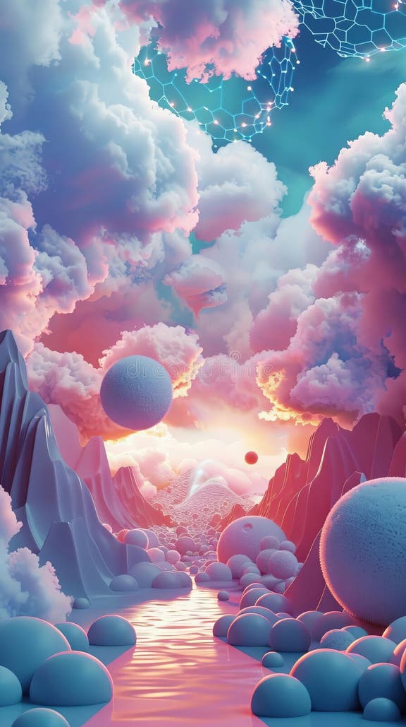 Surreal 3D Illustration of an Atmospheric Data Visualization Landscape ...