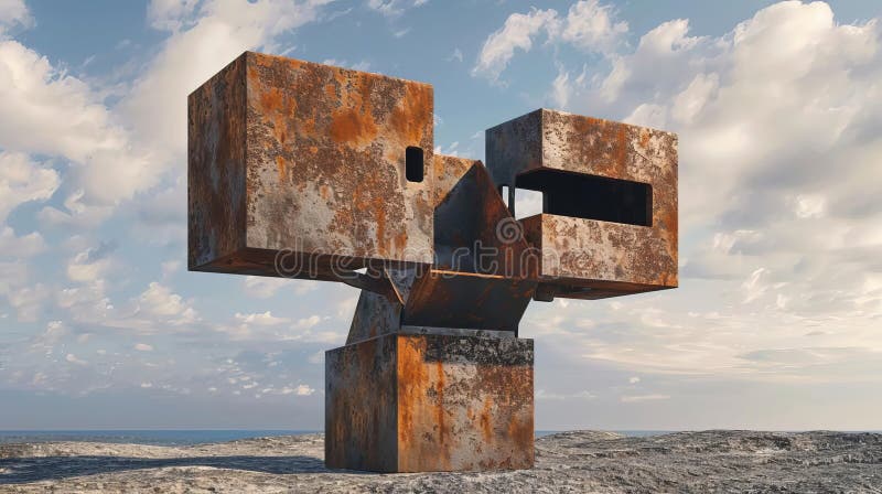 Surreal 3D Illustration of a Rusted Iron Sculpture Resembling a Ballot ...