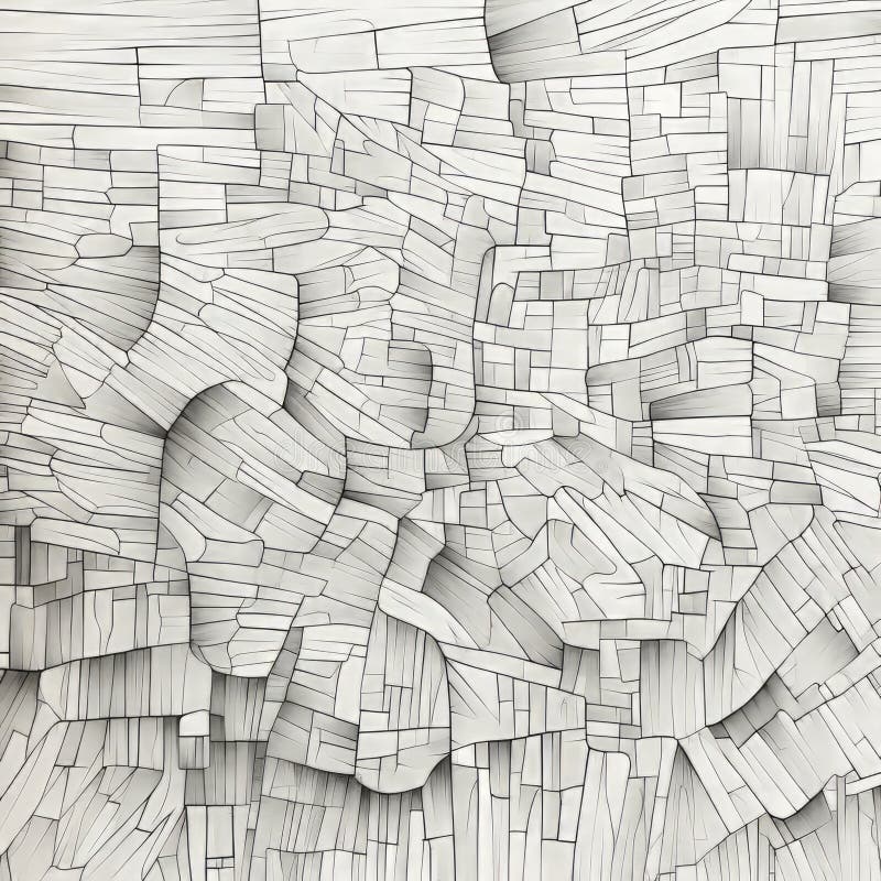 Intricate Black and White Wall Drawing with Cubist Geometric Lines ...