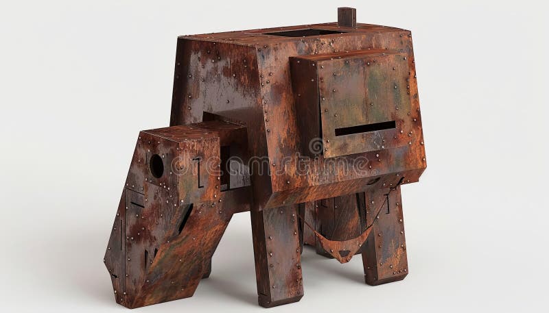 Surreal 3D Model of a Rusted Iron Sculpture Resembling a Slot Machine ...