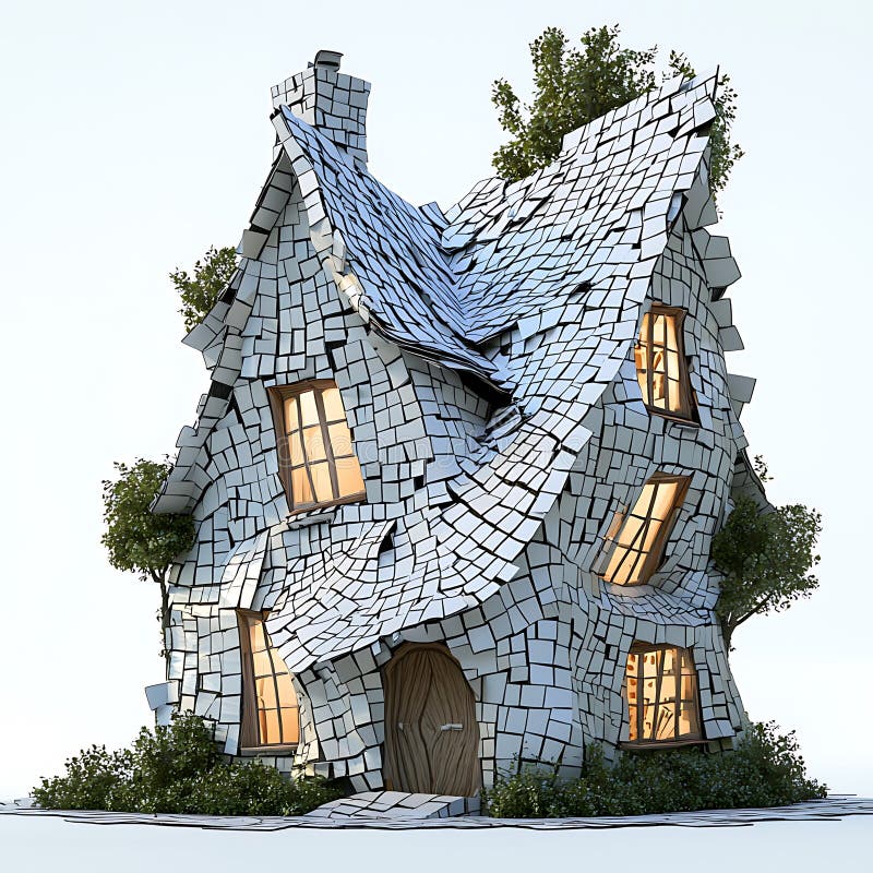 Surreal 3D Render of a Distorted House with Trees Growing Out of Its ...