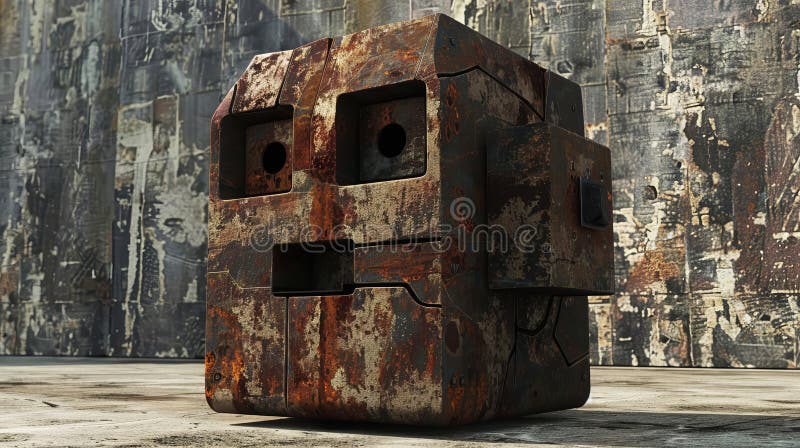 Surreal 3D Render of a Rusted Iron Sculpture Resembling a Ballot Box ...