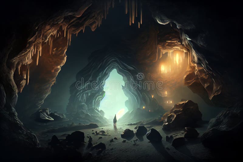 Surreal Dark Cave with Human Figure Inside. Generative AI Stock ...