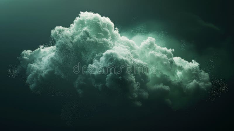Surreal Dark Green Cloud with Digital Data Illuminated by White Light ...