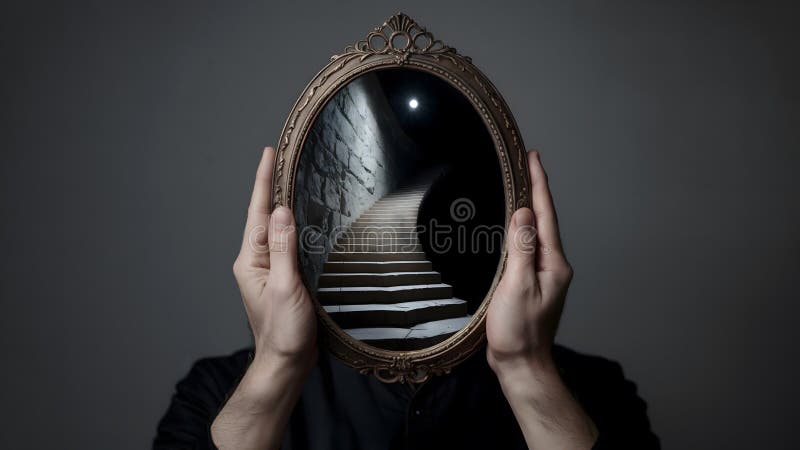 Endless Descent: a Darkly Lit Portrait of Reflection Stock Illustration ...