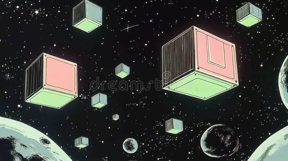 A Surreal Depiction of Floating Cubes in a Cosmic Space Environment ...