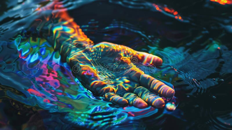 Surreal Depiction of a Hand with a Vivid and Distorted Reflection Stock ...