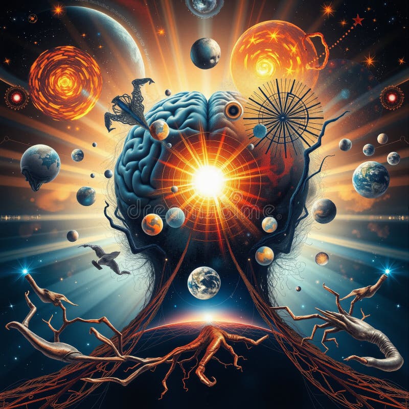 Cosmic Mind and Universal Roots Stock Image - Image of planetary, brain ...