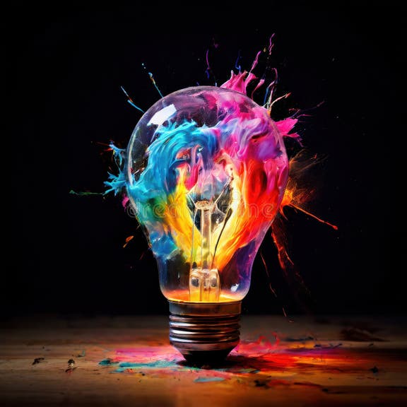 Light Bulb with Vibrant Paint Explosion and Color Splashes Stock Image ...