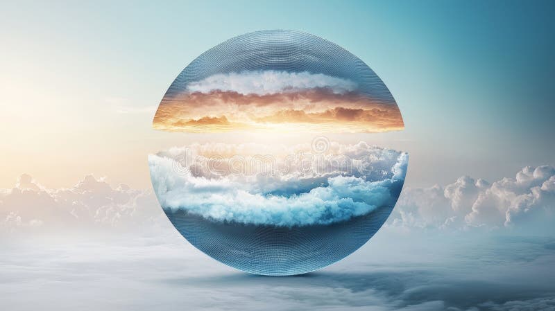 A Surreal Depiction of a Spherical World Above Clouds, Blending ...