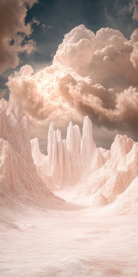 Surreal Desert Landscape with Dramatic Clouds and Rock Formations Stock ...