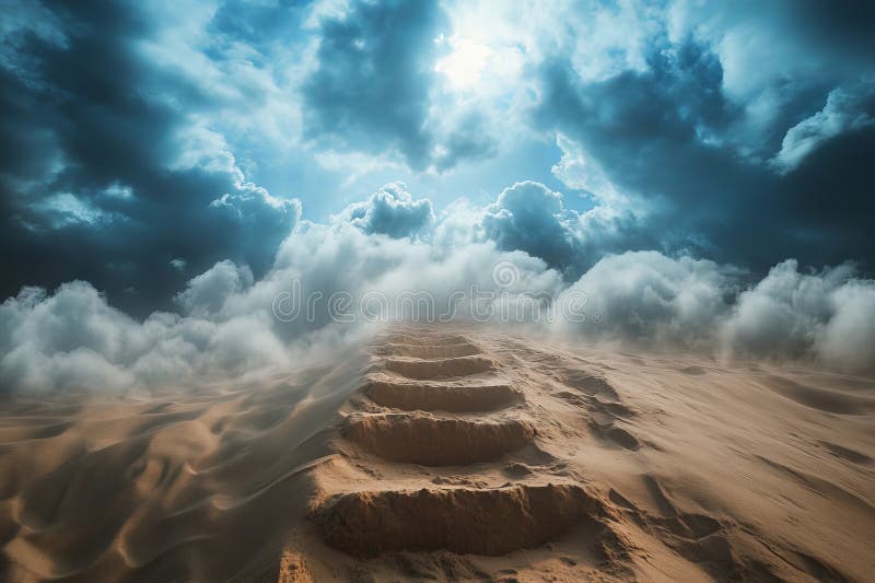 Surreal Desert Landscape with Dramatic Clouds and Sand Path Leading ...