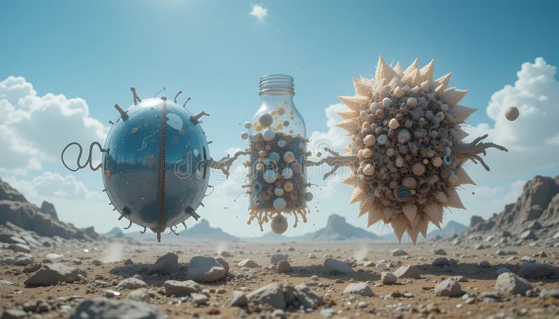 Surreal Desert Landscape with Interconnected Voxel Objects Stock ...