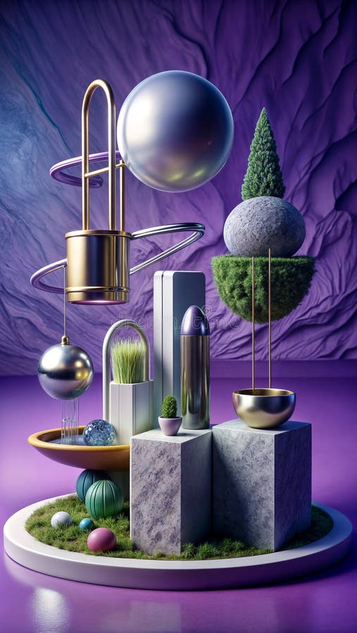 Surreal Desert Scene with Floating Objects Stock Illustration ...