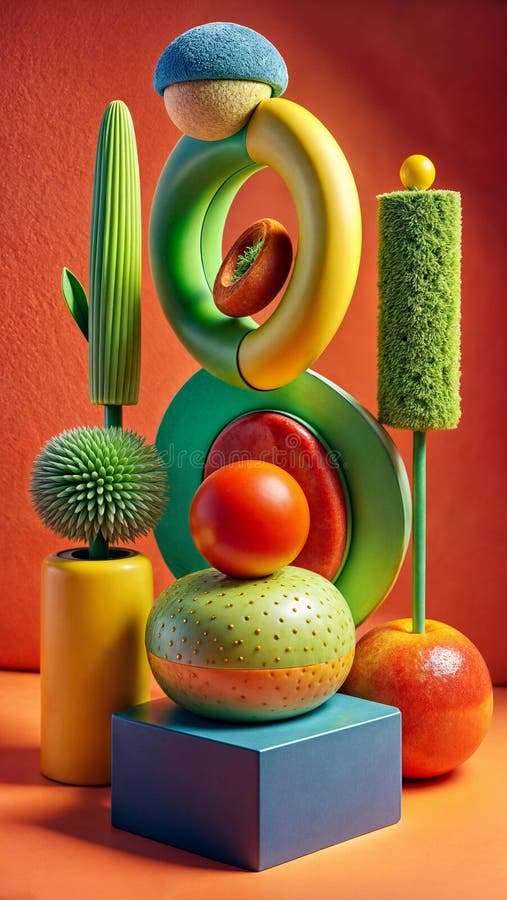 Surreal Desert Scene with Floating Objects Stock Illustration ...