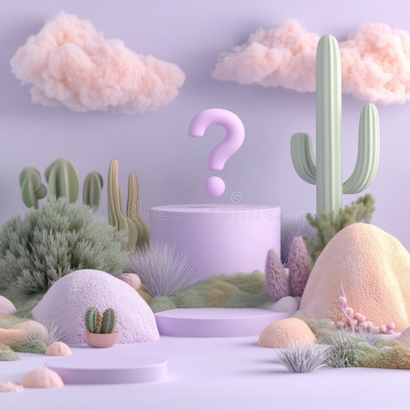 Surreal Desert Scene with Question Mark Over Geometric Platform and ...