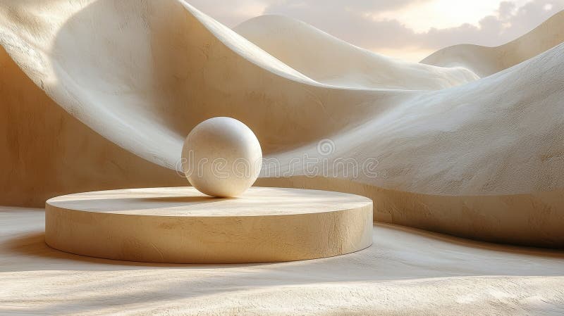 In this Surreal Desert, a White Sphere Rests on a Pedestal in the ...
