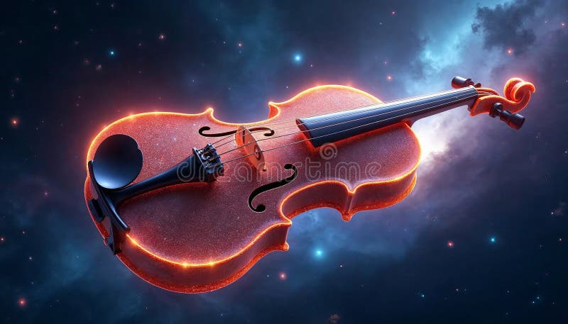 A Surreal Design Featuring a Glowing Violin Floating in Outer Space ...