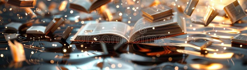 Surreal Digital Art of Floating Book Worlds Stock Illustration ...