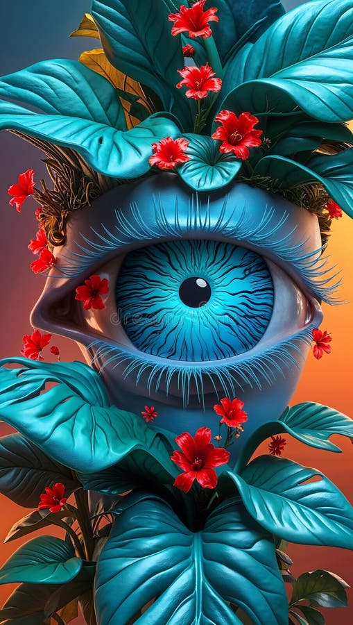 Surreal Digital Art with Striking Blue Human Eye Stock Illustration ...